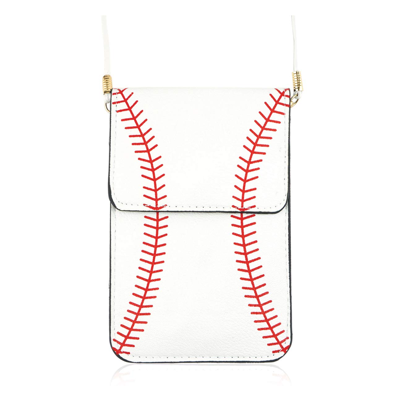 Small Travel Purse Pouch Bag - Crossbody Strap Wallet Smartphone Touchscreen Case Ball Sports Game, Animal, American Flag (Sports - Baseball)