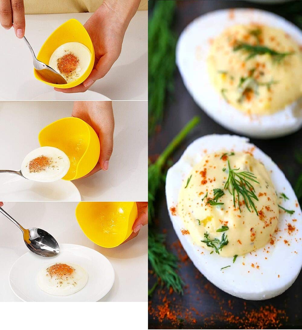 Egg Poacher - Poached Egg Cooker with Ring Standers, Food Grade Non Stick Silicone Egg Poaching Cup for Microwave or Stovetop Egg Poaching, with Extra Silicone Oil Brush, BPA Free, 4 Pack