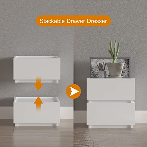 furtble Stackable 2 pcs 1-Drawer End Table, Bedside Nightstand, Multi-Purpose Storage Closet Cube for Bedroom, Storage Cabinet for Entryway, Sofa Beside Drawer Chest Dresser, 15.8 in, White