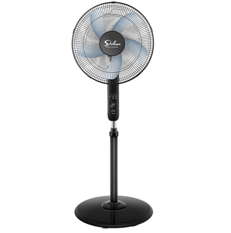 Simple Deluxe Oscillating 16″ Adjustable 3 Speed Pedestal Stand Fan with Remote Control for Indoor, Bedroom, Living Room, Home Office & College Dorm Use, 16 Inch, Black