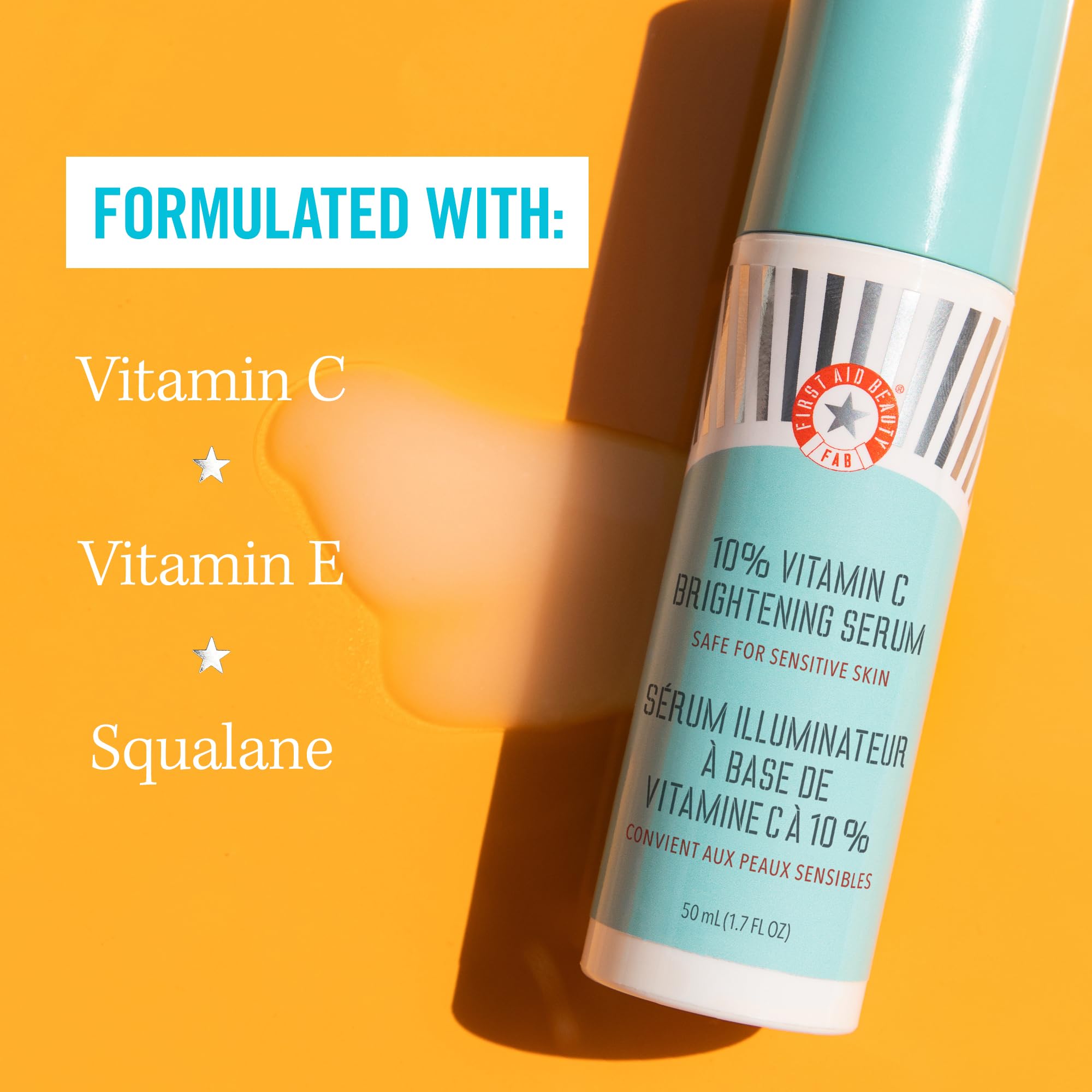 First Aid Beauty 10% Vitamin C Brightening Serum, Safe for Sensitive Skin, Helps Brighten + Visibly Firm Face + Neck, 1.7 oz