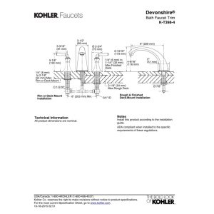 KOHLER T398-4-PB Devonshire Deck Mount Bath Faucet Trim, 3-Hole 2-Handle Bathtub Faucet, Nondiverter Spout, Vibrant Polished Brass