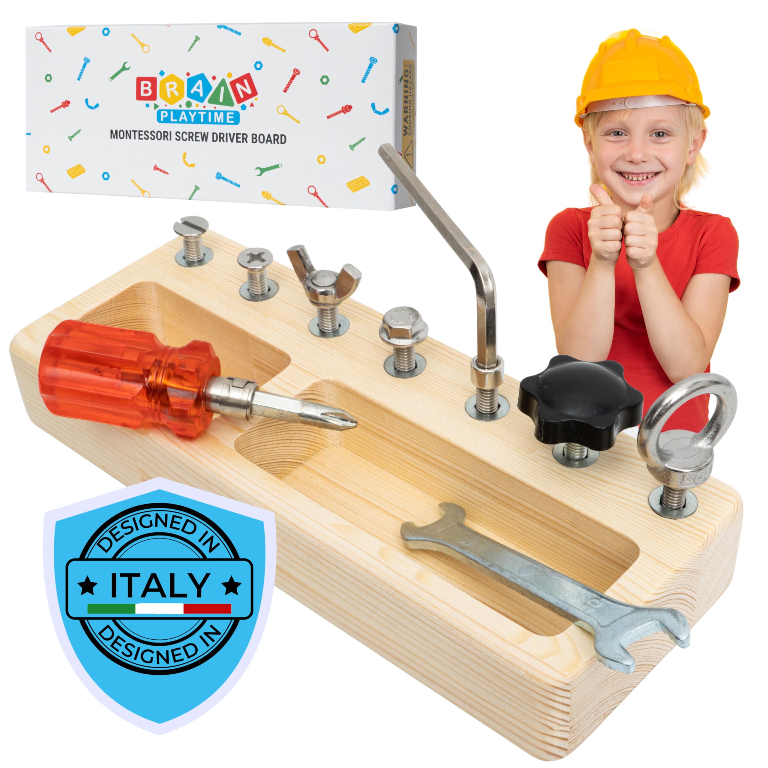 Montessori Screwdriver Board Set- Preschool or Classroom Activity Game - Solid Wooden Screw Driver Toy set With Real Safe Tools - Kids Sensory and Fine Motor Skills Toy for 3 4 5 Year Old