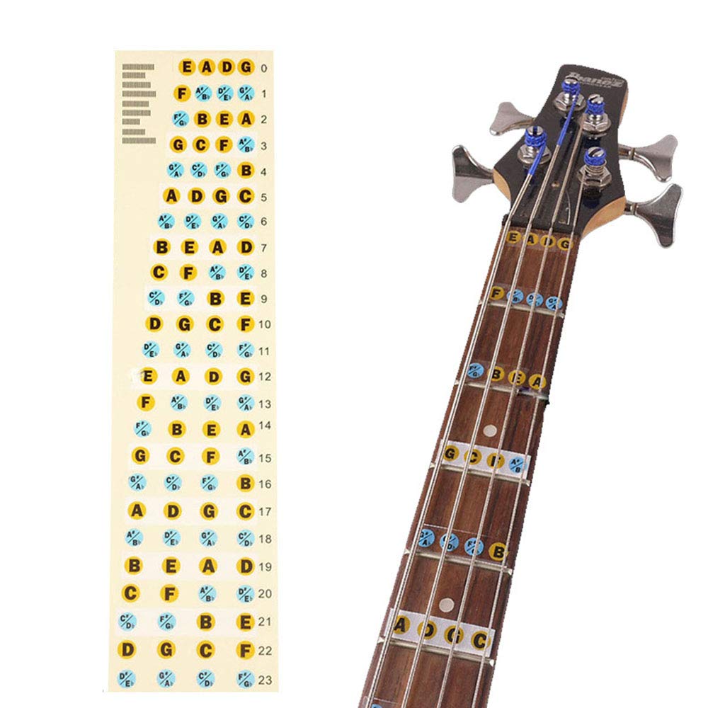 MoonEmbassy Bass Guitar Fretboard Note Map Decals/Stickers,4-String Bass Guitar Fingerboard for Beginner