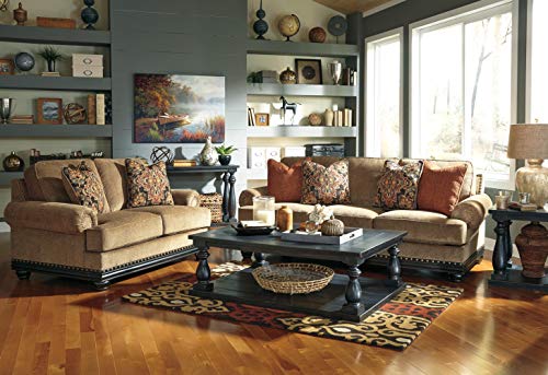 Signature Design by Ashley Mallacar Rustic Cottage Rectangular Sofa Table with Floor Shelf, Black