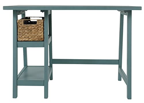 Signature Design by Ashley Mirimyn Vintage 42" Home Office Desk with Basket, Distressed Blue,Teal