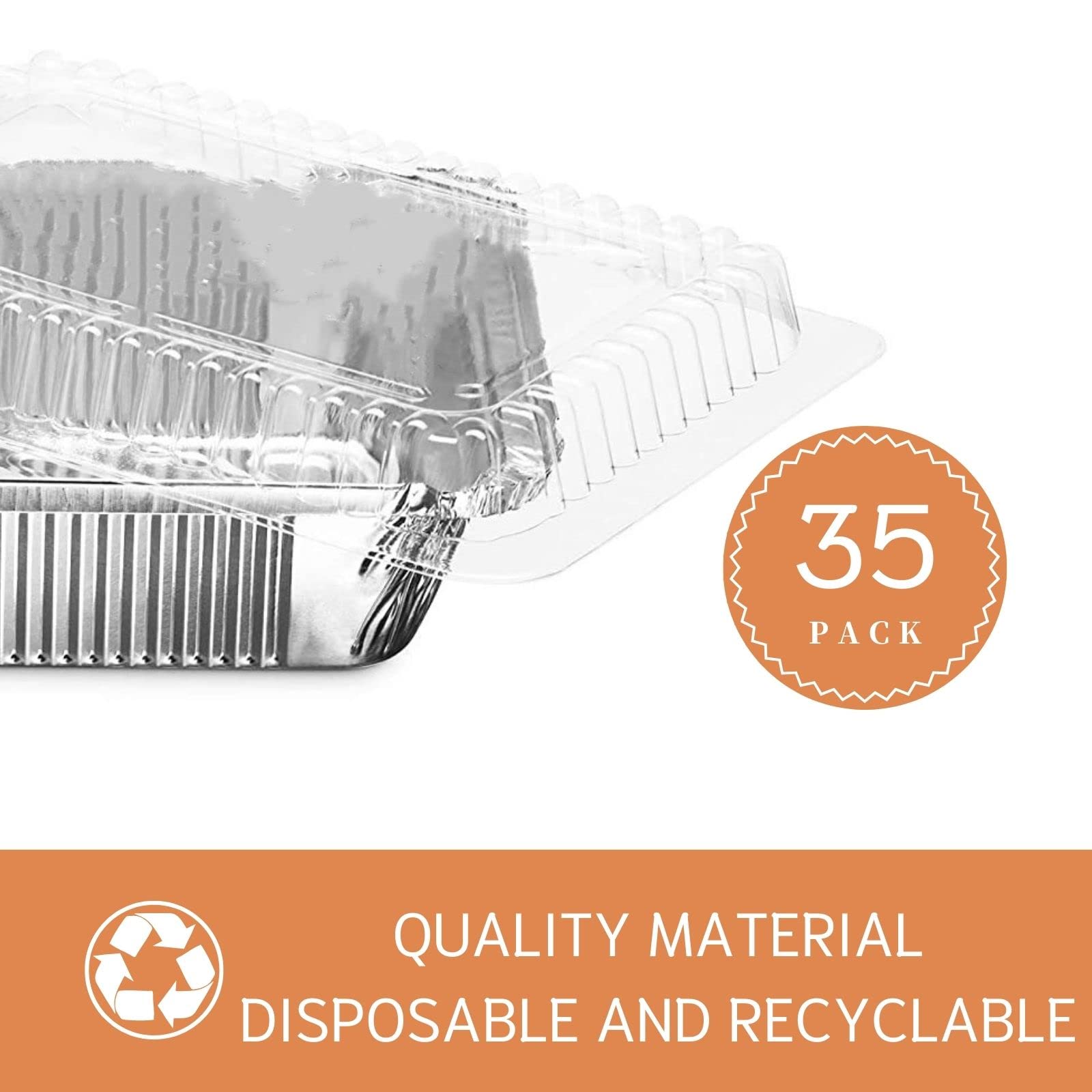 Findful Square Aluminum Baking Pans with Clear Plastic Lids (35-Pack, 8x8β) - Disposable Takeout Pans - Foil Food Containers for Cooking, Heating, Storing, Prepping Food - Eco-Friendly & Recyclable