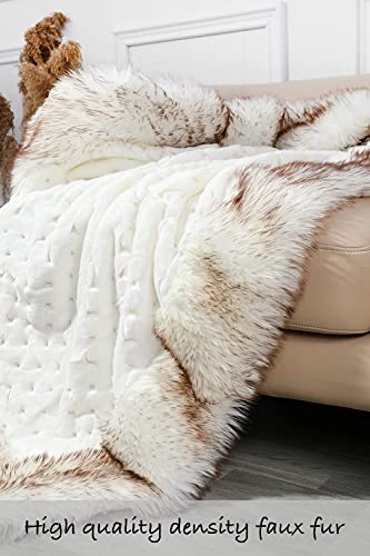 inchgrass Luxury Soft Faux Mink Fur Throw Blanket Shaggy Plush Elegant Comfortable Blanket White Long Hair for Sofa Chair Couch Living Bedding (80"x90", Elizabeth)