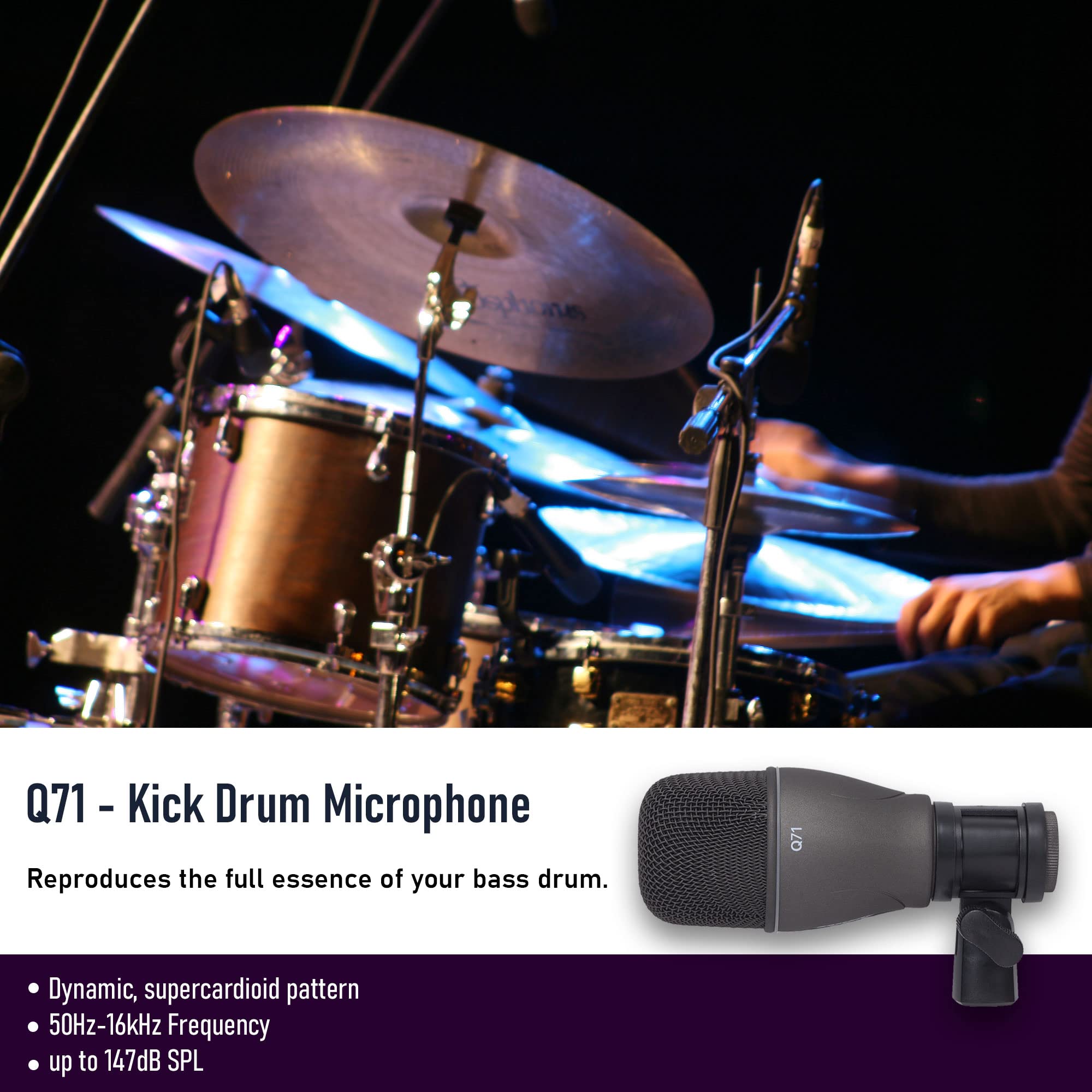 Samson DK707 7-Piece Drum Microphone Kit with 2 Tripod-Base Mic Boom Stands, Low Profile Microphone Stand with Telescoping Boom and 7 Premium XLR Mic Cables