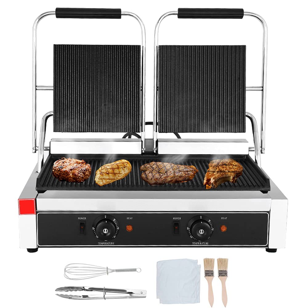 ZXMOTO Commercial Panini Press Sandwich Maker 110V Electric Stainless Steel Sandwich Maker Toaster No-stick Panini Maker with Dual Temperature Control for Hamburgers Sandwich Steaks, 122-572℉