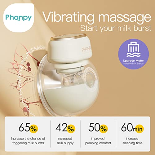 Phanpy E-Joy S2 Wearable Hands Free Portable Breast Pump, 3 Modes 8 Levels High Performance LED Touch Screen Low Noise, 7oz Capacity 20&24 mm(2 Counts)