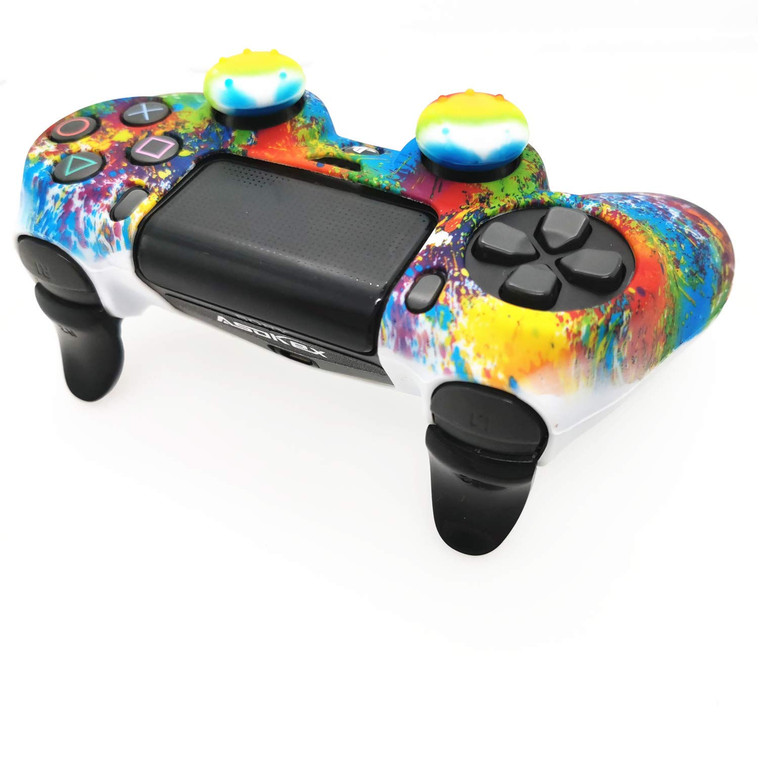 Silicone Skin Cover for Ps4 Controller (1pc Anti-Slip, 1 Pair L2 R2 Trigger Extender, 4pcs Thumb Grips,4pcs LED Light Bar Decal) Protector for DualShock PS4/ Slim/Pro Controller