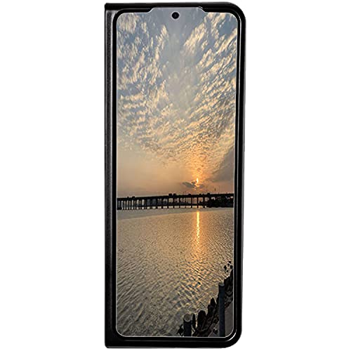 ZYKY Phone Case for Galaxy Z Fold 3, Genuine Leather Protection Cover PC Hard Shockproof Back Cover Protector Case Shell Compatible with Samsung Galaxy Z Fold 3 5G (Blue)