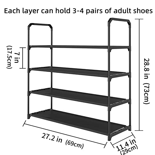 Hockmez Stackable Shoe Rack Organizer 4 Tiers, Expandable & Adjustable Non Woven Fabric Shoe Shelf Storage 12-16 Pairs for Closet Bedroom Entryway (Black)