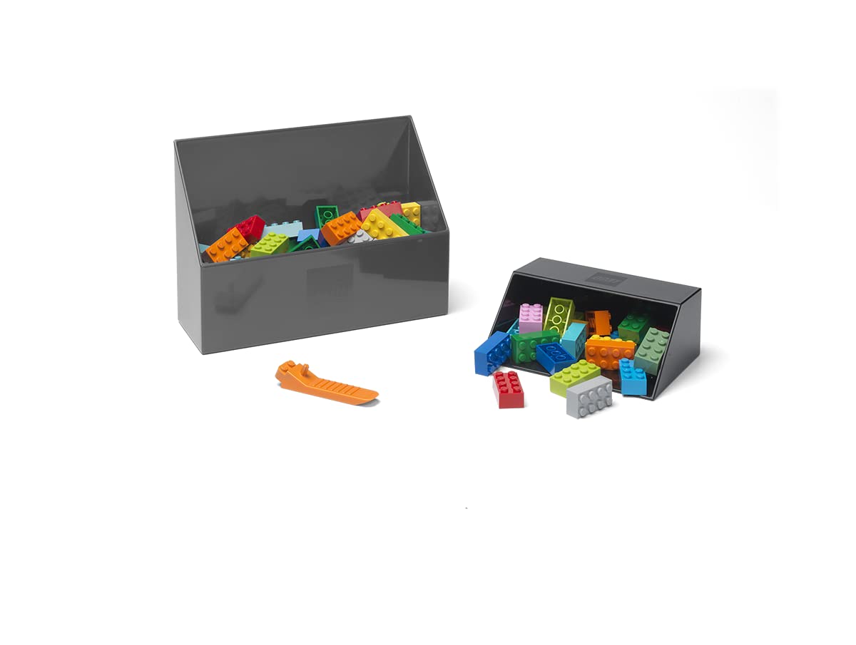 Room Copenhagen LEGO Brick Scooper Set - Easy Clean Up for Building Blocks and Other Toys - 1 Large Dark Stone Gray Scoop 7.63 x 5.19in and 1 Small Black Scoop 5.07 x 3.46in - Includes Brick Separator
