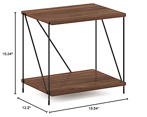 Furinno Besi Industrial Multipurpose Side Table with Metal Frame, Walnut Cove