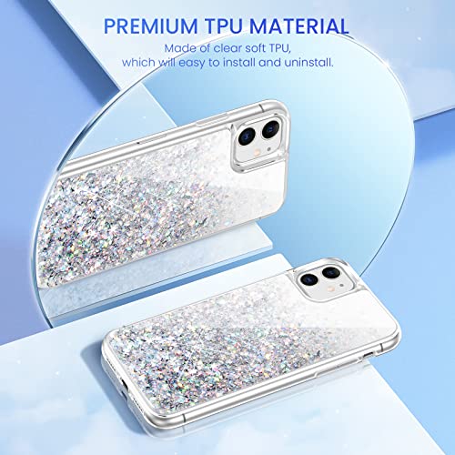 Caka Case for iPhone 11 Glitter Case for Girls Women Liquid Bling Sparkle Luxury Fashion Flowing Floating Shining Glitter Quicksand Soft TPU Clear Cute Phone Case for iPhone 11 (Silver)