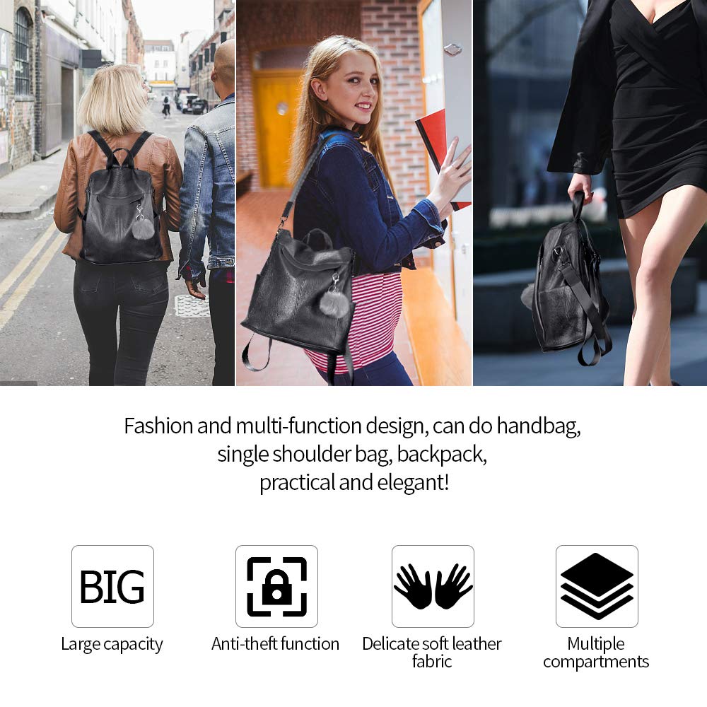 ROOSALANCE Women Backpack Waterproof Anti-theft PU Leather Fashion Purse Shoulder Bag Travel Backpack Ladies (Blue)