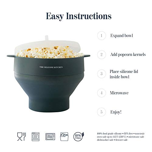 The Silicone Kitchen Silicone Microwave Popcorn Maker - Collapsible Bowl, Non-Toxic, Dishwasher Safe (Dark Blue)