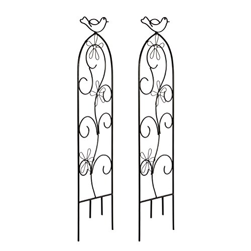 Hosley Set of 2 Iron Wave Pot Trellis 28 Inch High. Ideal Gift for Wedding or Party and Use Next to Structures Home or Office or in Planters for Growing Floral Plants Vines and Vegetables O4