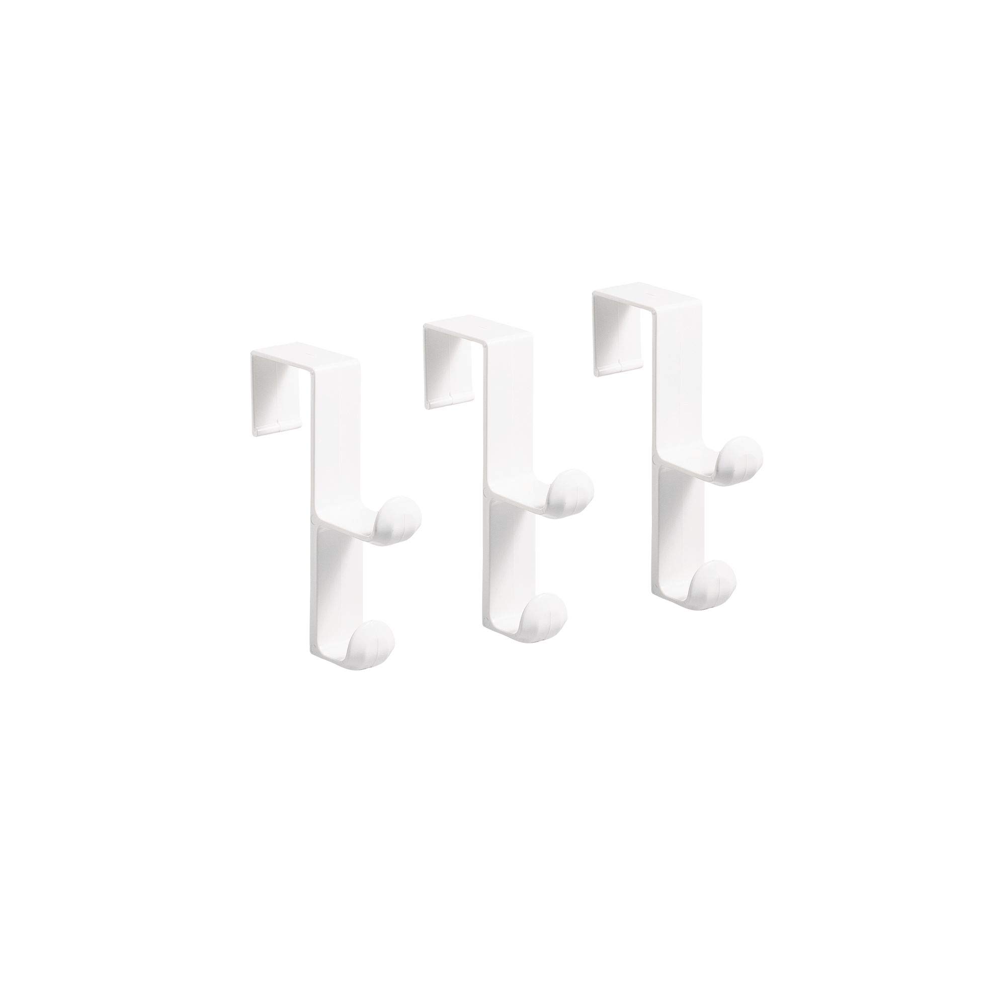 iDesign Over the Door Plastic Dual Hook Hanger for Coats, Jackets, Hats, Robes, Towels, Ideal for Bathroom, Bedroom, Mudroom, Set of 3, White