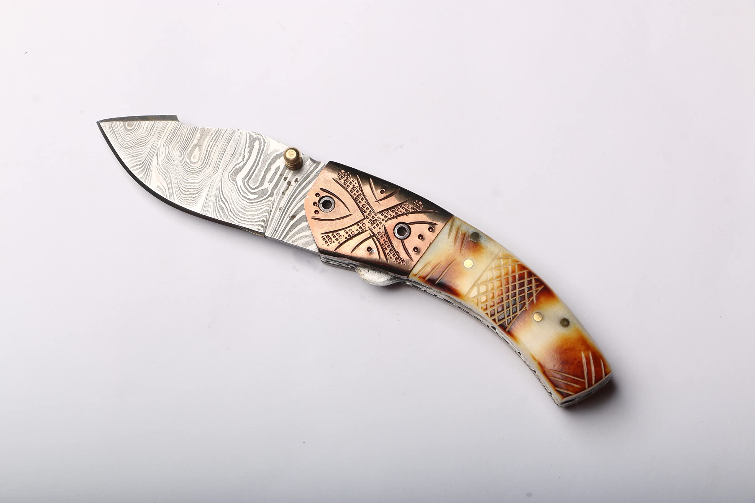 Damascus pocket knife Folding knife, Pocket Knife Come With knife sharpeners Premium Quality Wood Handle 6โ Fixed Blade Knife Article No. SC_011013