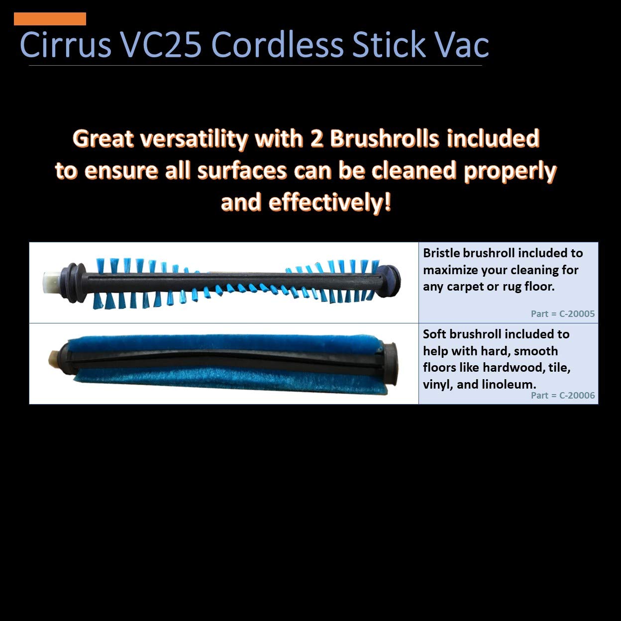 Cirrus VC25 Cordless 4 in 1 Stick & Handheld Vacuum Cleaner | Lightweight, 2 Speed for Carpets and Hard Floors| Includes Integrated Dust Brush, Crevice Tool and Wall Mount Kit