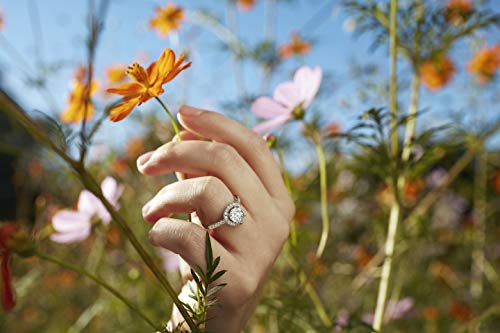 Charles & Colvard Created Moissanite 6.5mm Round Cut Engagement Ring for Women | 1.3 cttw DEW | Lab Grown | Solid 14K White Gold with Rhodium | Size 6