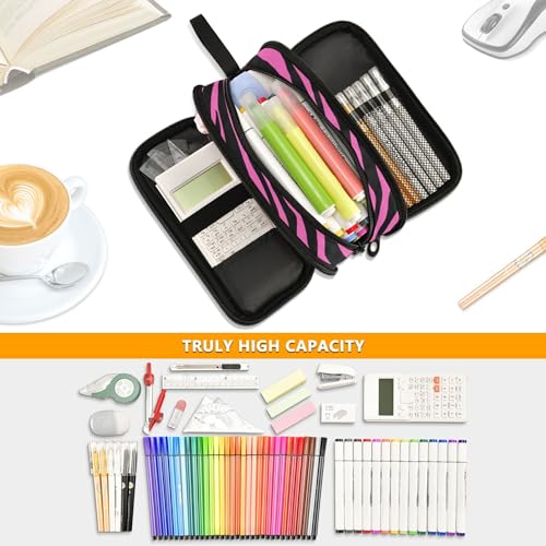 Fisyme Pink Zebra Print Pencil Case Large Capacity Pen Box Makeup Pouch Holder Organizer Stationery Bag for School Office College Adults