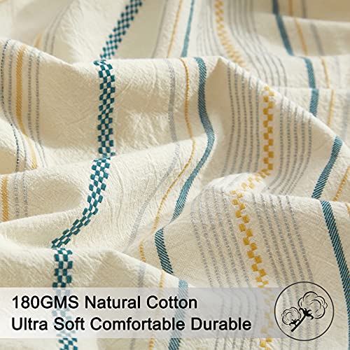 PHF 100% Cotton Tufted Duvet Cover Set King Size, 3pcs Boho Textured Jacquard Comforter Cover Set, Yarn-Dyed Decorative Duvet Cover with Pillow Shams Bedding Collection, 106"x 92", Ivory & Yellow