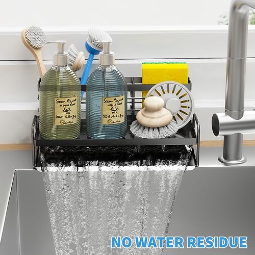 Cisily Kitchen Sink Caddy Organizer, Sponge Holder for Kitchen Sink, SUS 304 Stainless Steel Sponge Organizer, Scrub Daddy Holder, Dish Brush Holder for Kitchen Sink, Kitchen Accessories(Black)
