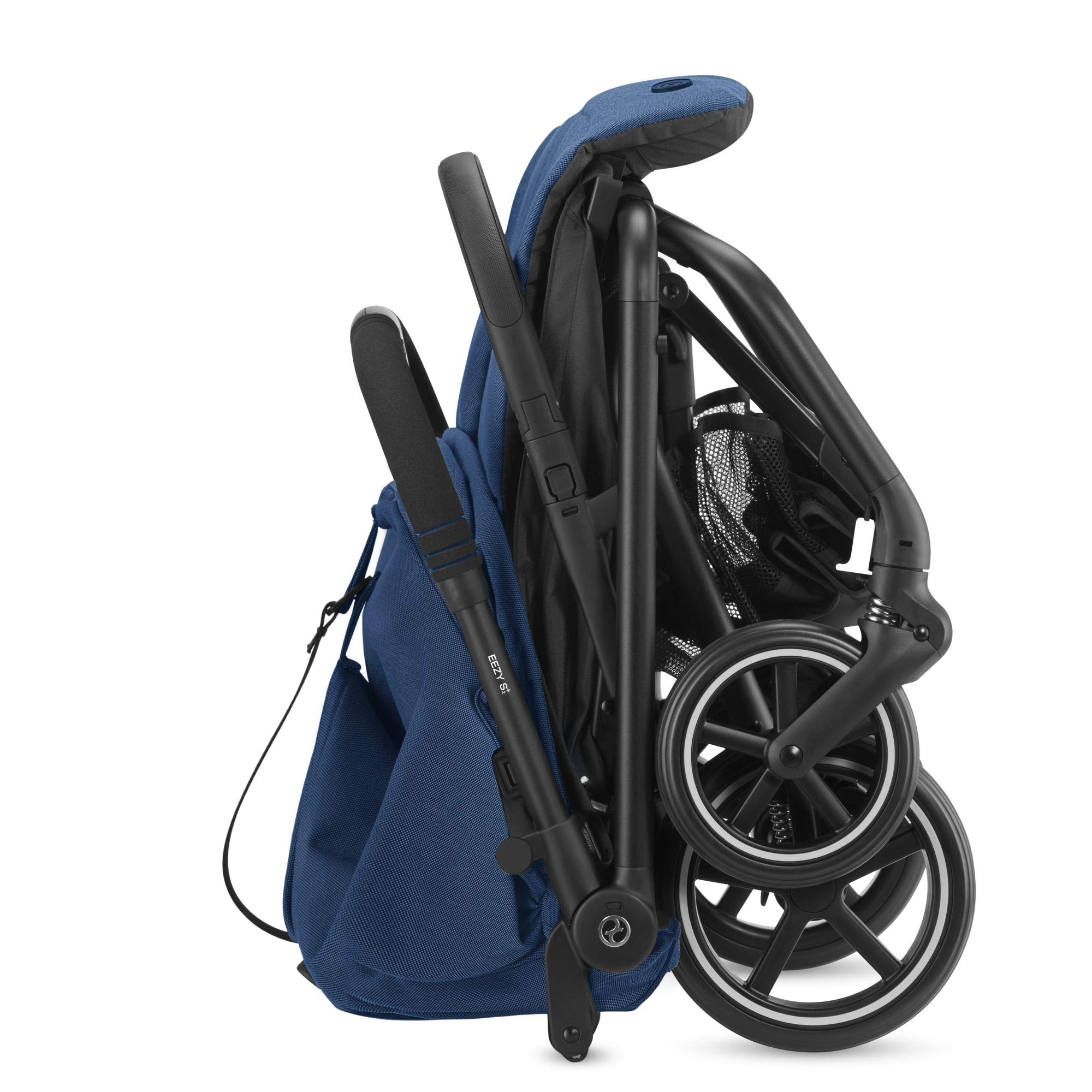 CYBEX Eezy S + 2 Stroller, Lightweight Travel Stroller, Compatible with All CYBEX Infant Car Seats, Compact Fold, Stands for Storage, All-Terrain Wheels, Baby Stroller for 6 Months+, Navy Blue