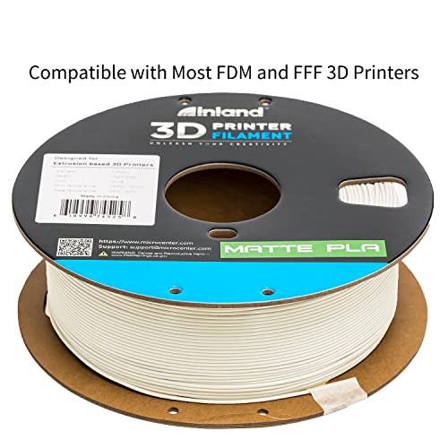Inland Matte PLA Filament for 3D Printers, White - 3D Printing Matte PLA 1.75mm Roll, 1kg Cardboard Spool (2.2 lbs) - Dimensional Accuracy +/- 0.03mm – Fits Most FDM/FFF Printers (Matte White)