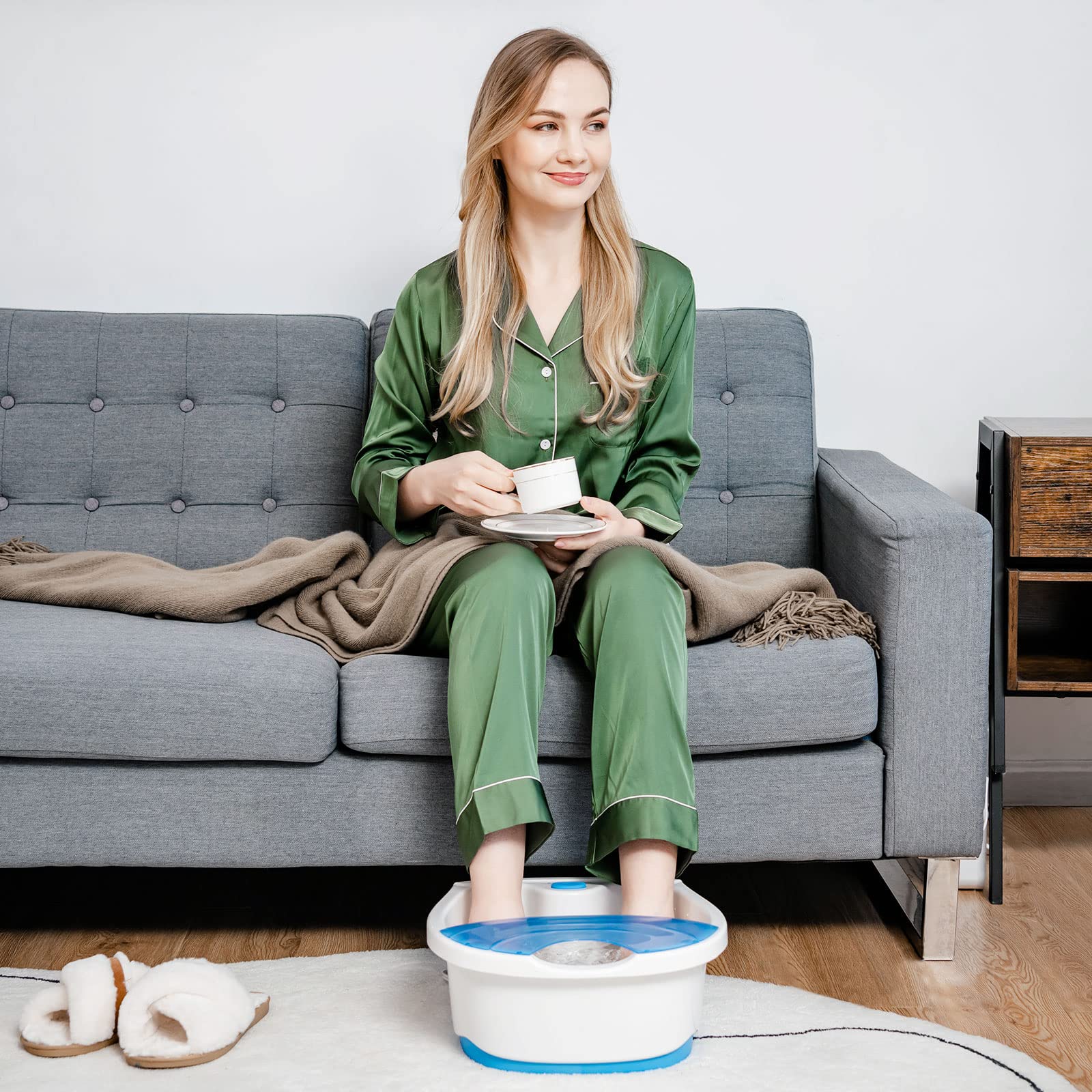 COSTWAY Foot Spa Bath Massage, with Bubble, Massage Nodes, Splash Guard, Toe-Touch Control, Foot Bath with Massage Arch, Portable at-Home Spa, Soothe Tired Feet (Blue)