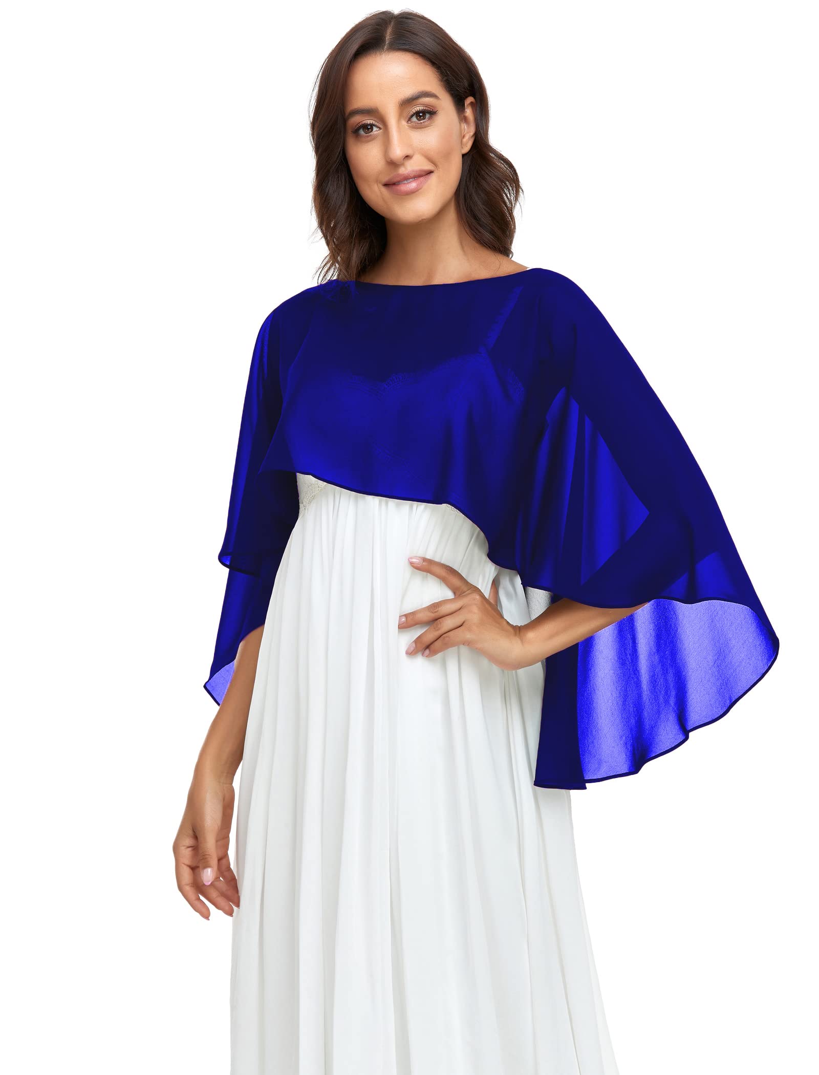 Pukguro Sheer Shawls and Wraps for Evening Dresses Chiffon Capes for Women Soft Wedding Cover Up Royal Blue