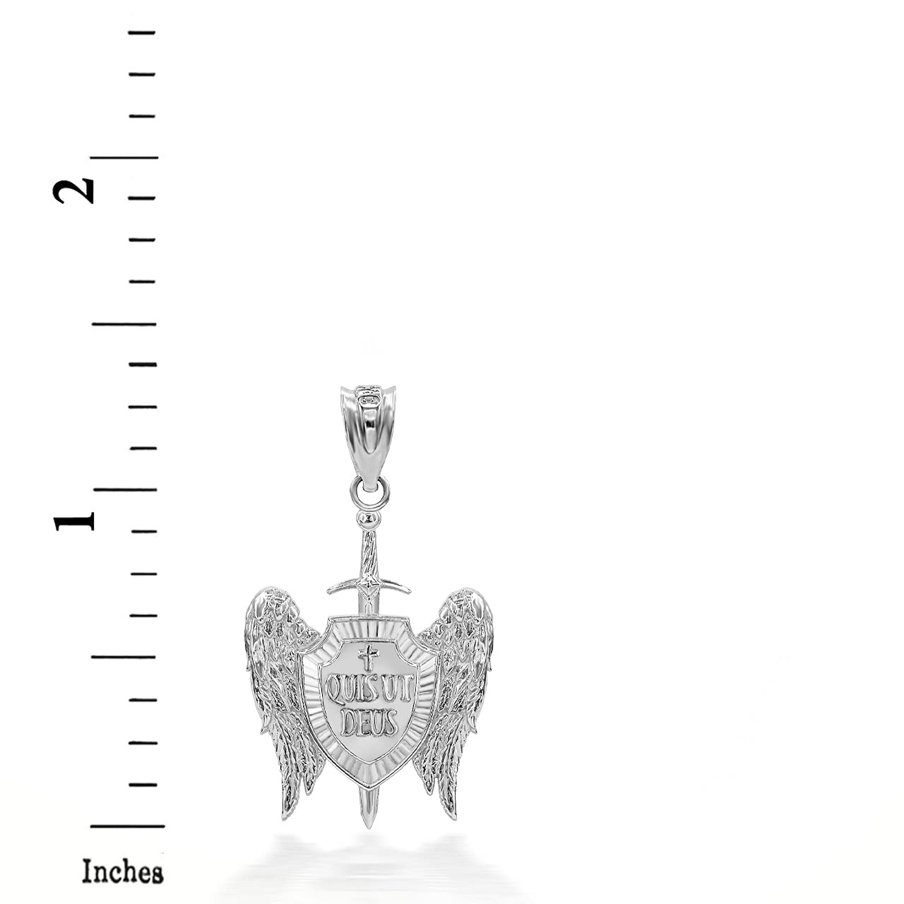 Certified 925 Sterling Silver Saint Michael Archangel Wings Cross Sword Shield "QUIS UT DEUS" Pendant