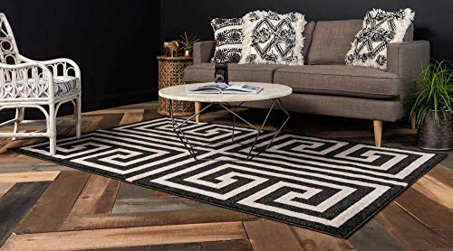 Unique Loom Athens Collection Classic Geometric Modern Border Design Area Rug, 9 ft x 12 ft, Black/Beige