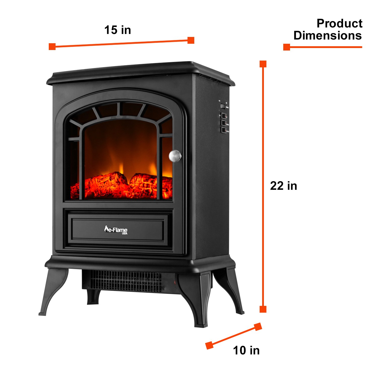 e-Flame USA Aspen Freestanding Electric Fireplace Stove - 3-D Log and Fire Effect (Black)