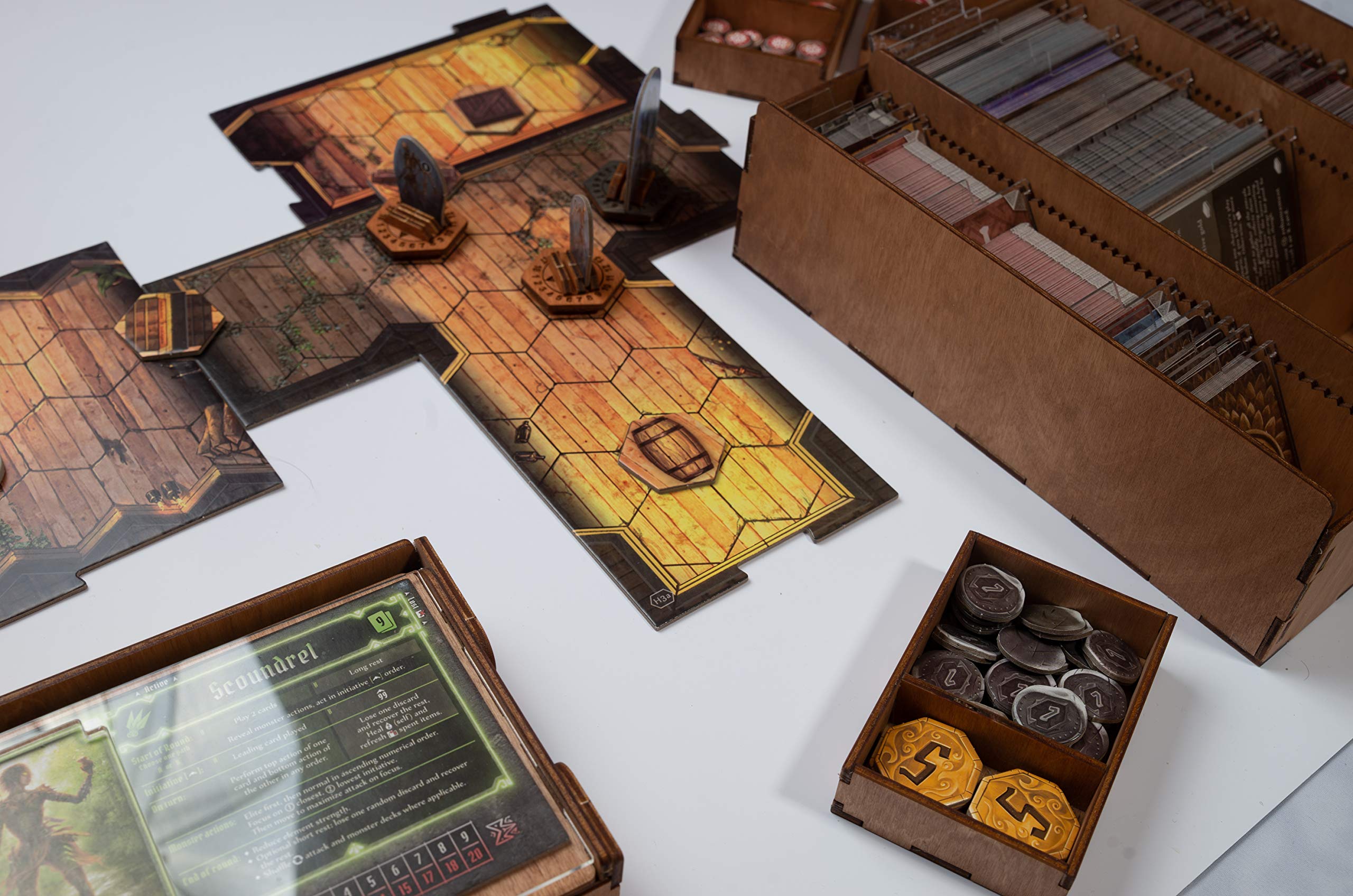 Smonex Wooden Character Box and Player Tray Compatible with Gloomhaven Board Game - Gaming Organization, Storage and Saving Game Results with Player Board β 4 pcs