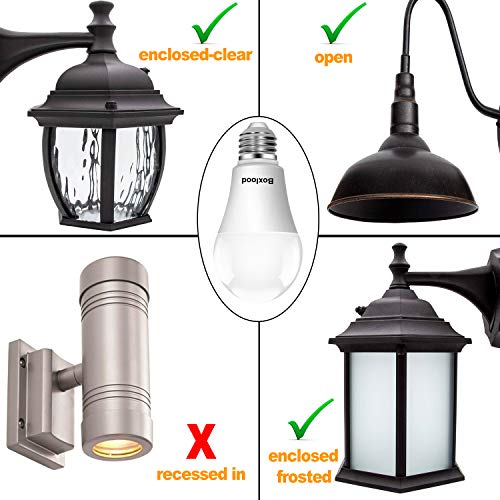 Outdoor Dusk to Dawn LED Light Bulb (No Timer Required), Automatic On/Off Light Sensor Bulb, Built-in Photocell Detector, E26 A19 120V 6000K for Porch, Boundary, Garage, Entrance,9W 4 Pack by Boxlood