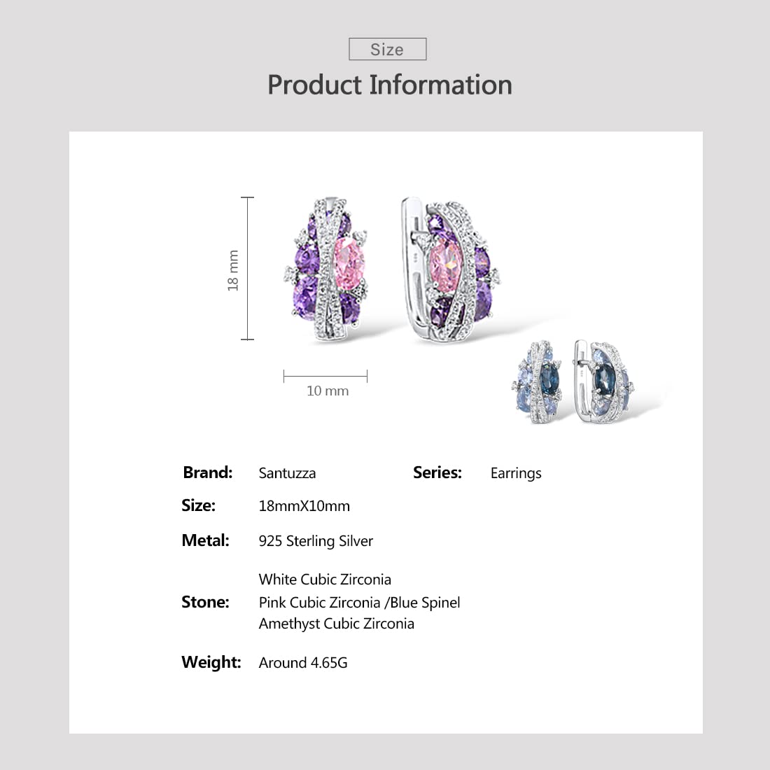 Santuzza 925 Sterling Silver Twist Dangle Earrings Amethyst Pink Cubic Zirconia Drop Earrings for Women