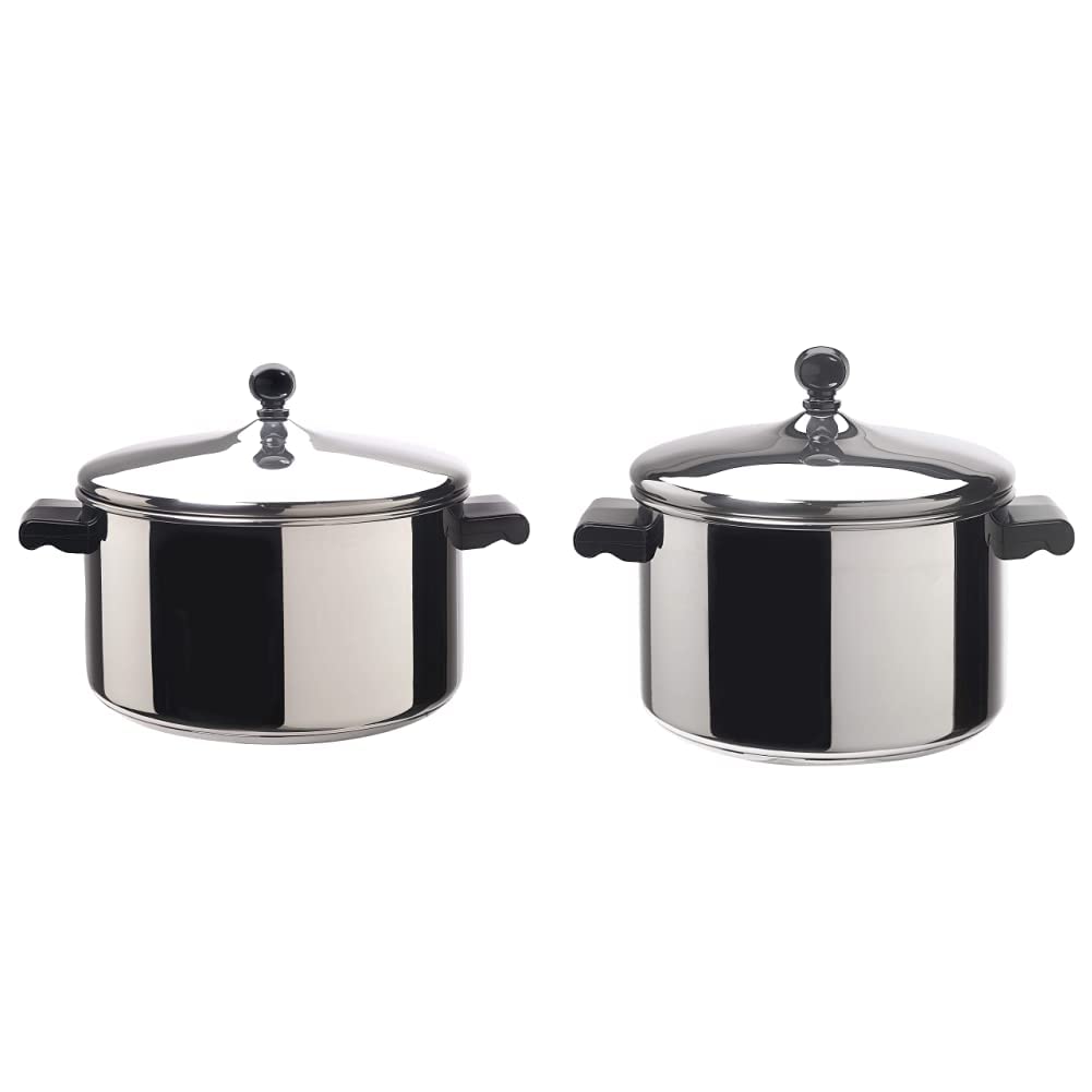 Farberware Classic Stainless Steel 6-Quart Stockpot with Lid, Stainless Steel Pot with Lid, Silver & Classic Stainless Steel 4-Quart Covered Saucepot - - Silver