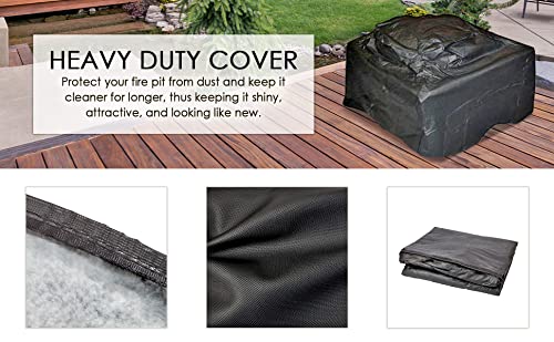 Fire Sense 02056 Outdoor Square Fire Pit Vinyl Cover Patio Heaters Heavy Duty 10 Gauge Felt Lined Water & Weather Resistant Fabric Ties - 38β x 38β - Square