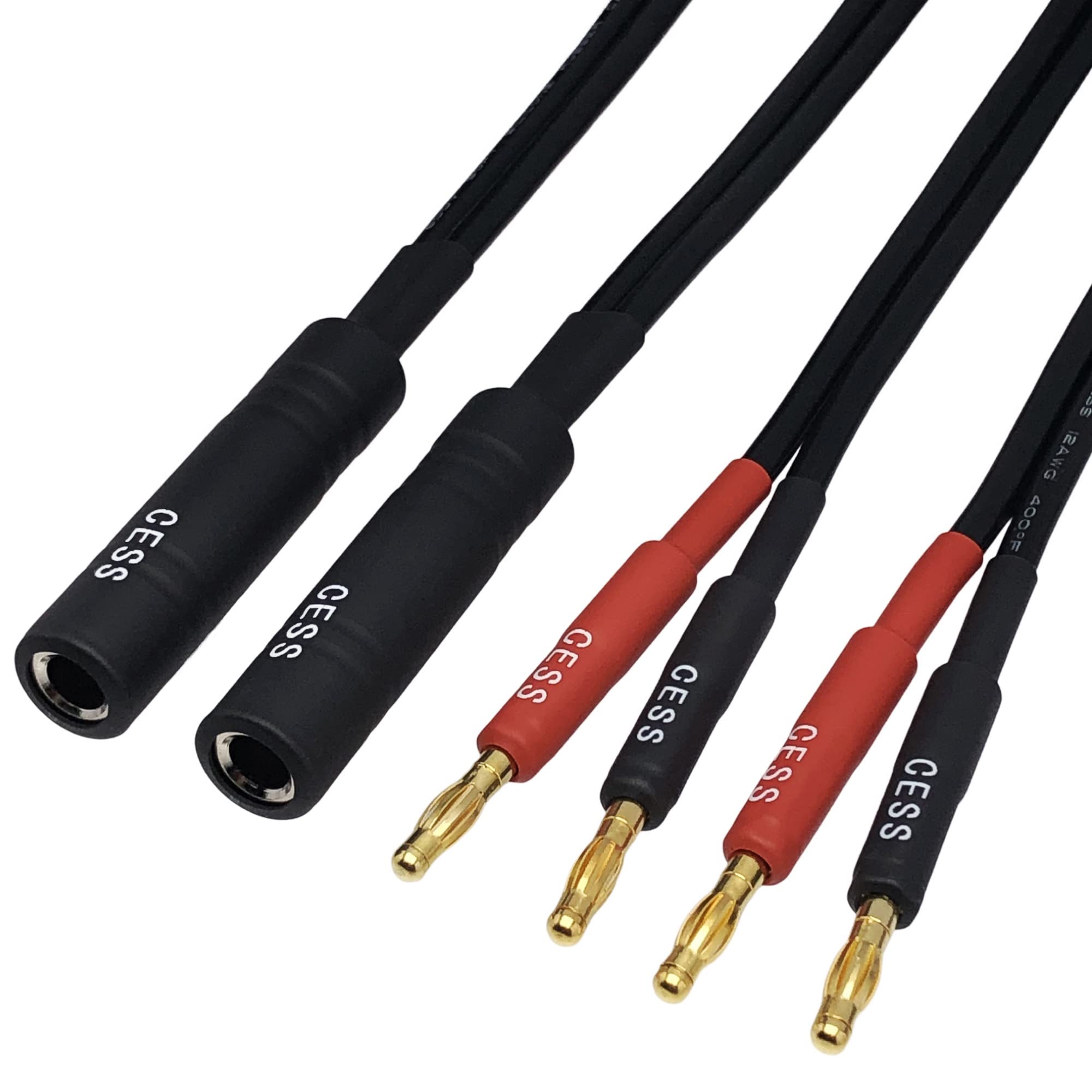 CESS-020 1/4 Inch TS to Dual Banana Plug Speaker Adaptor, 6 Inch - Mono 6.35mm Female Jack to Banana Cable - 2 Pack