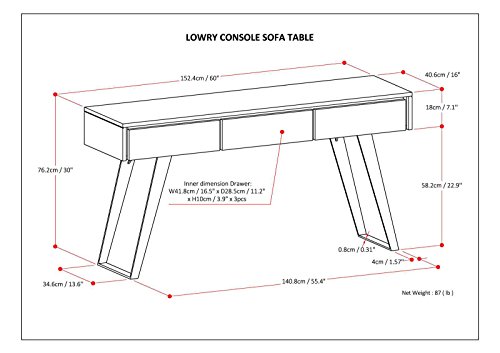 SIMPLIHOME Lowry SOLID ACACIA WOOD and Metal 60 Inch Wide Modern Industrial Console Sofa Table in Distressed Charcoal Brown, For the Living Room, Entryway and Bedroom