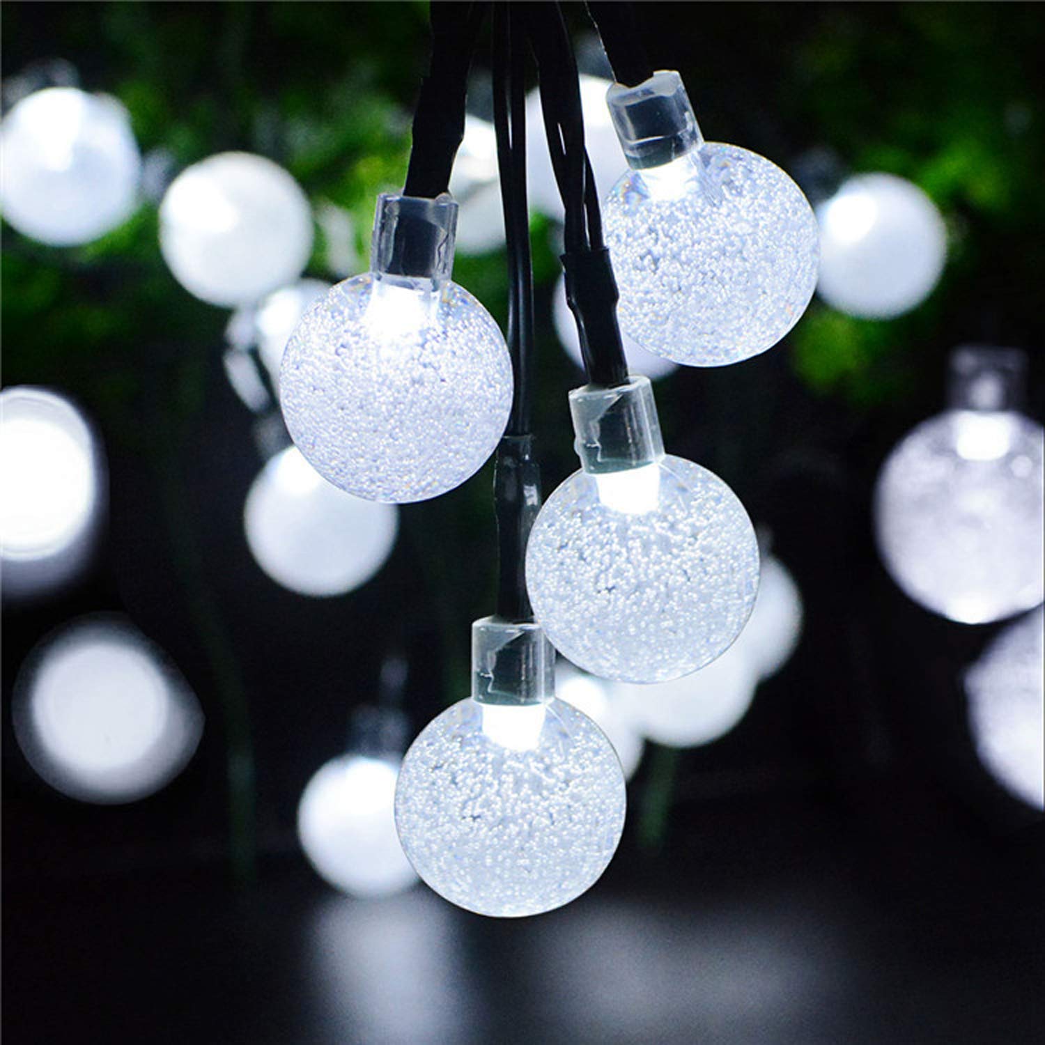 SNOMYRS Solar Outdoor Light String 50LED/22.9 Feet Waterproof Solar Crystal Ball Light with 8 Lighting Modes Suitable for Garden Courtyard Family Porch Wedding Party Decoration (Pure White)