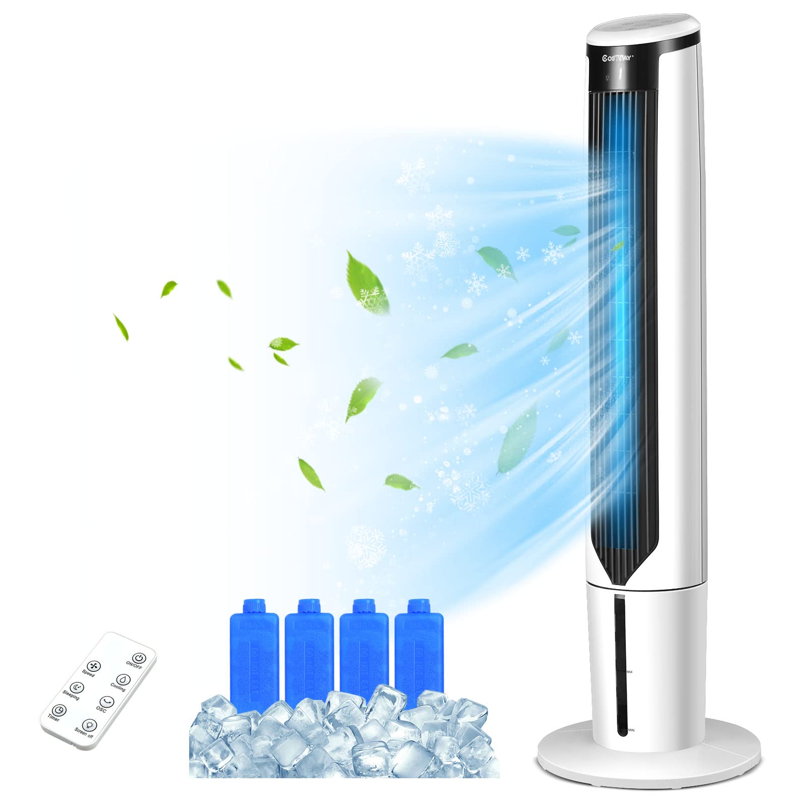 COSTWAY Portable Evaporative Air Cooler for Room, Quiet 41-inch Oscillating Air cooler with Remote, 3 Modes, 3 Speeds, LED Display, 9H Timer, Floor Standing Bladeless Cooler for Home Office Bedroom