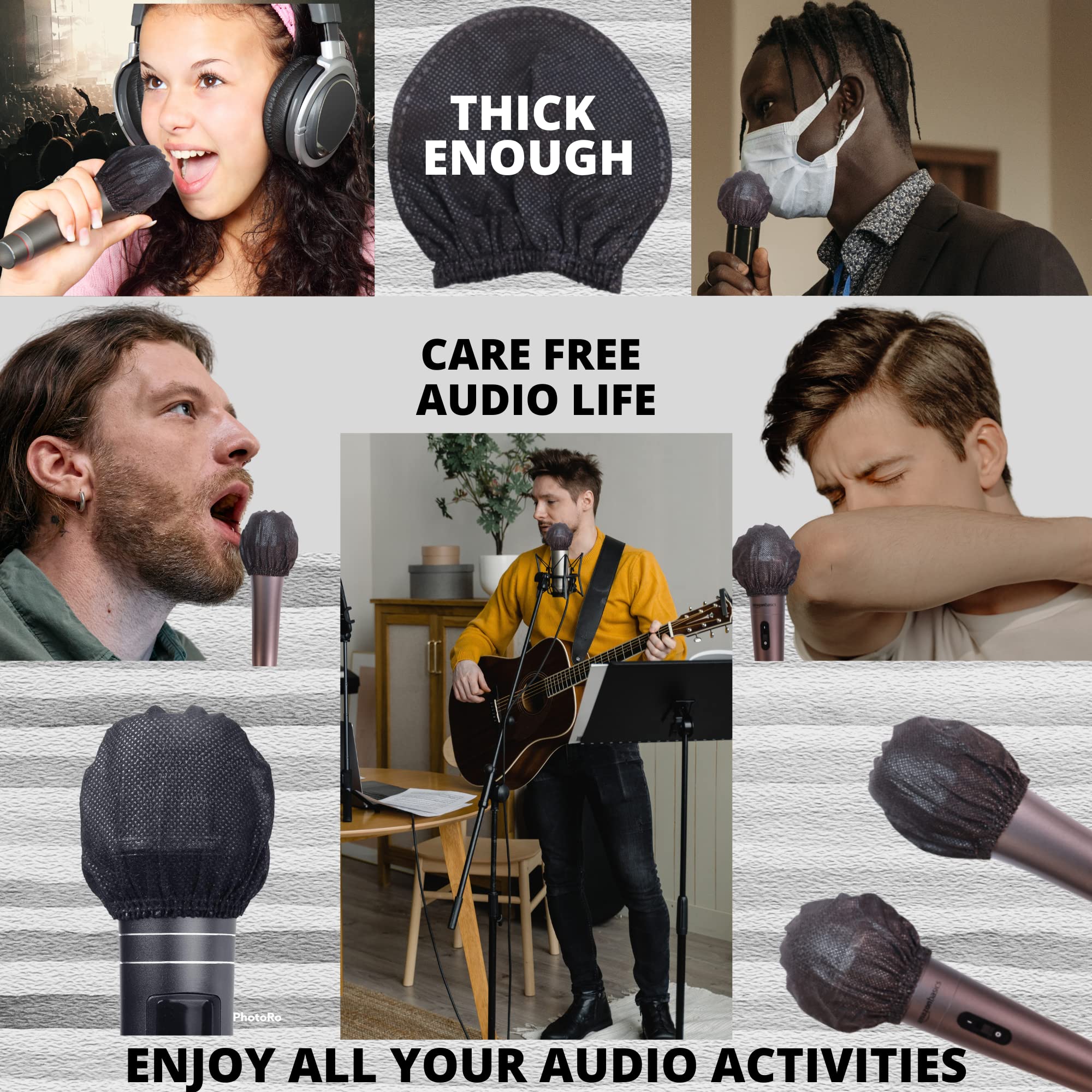 Disposable Microphone Cover-240 pcs Mic Covers Packed in Pairs - Black, Thick Non-Woven & Stretchable Microphone Windscreen Protective Caps Suitable for Most Handheld Mics