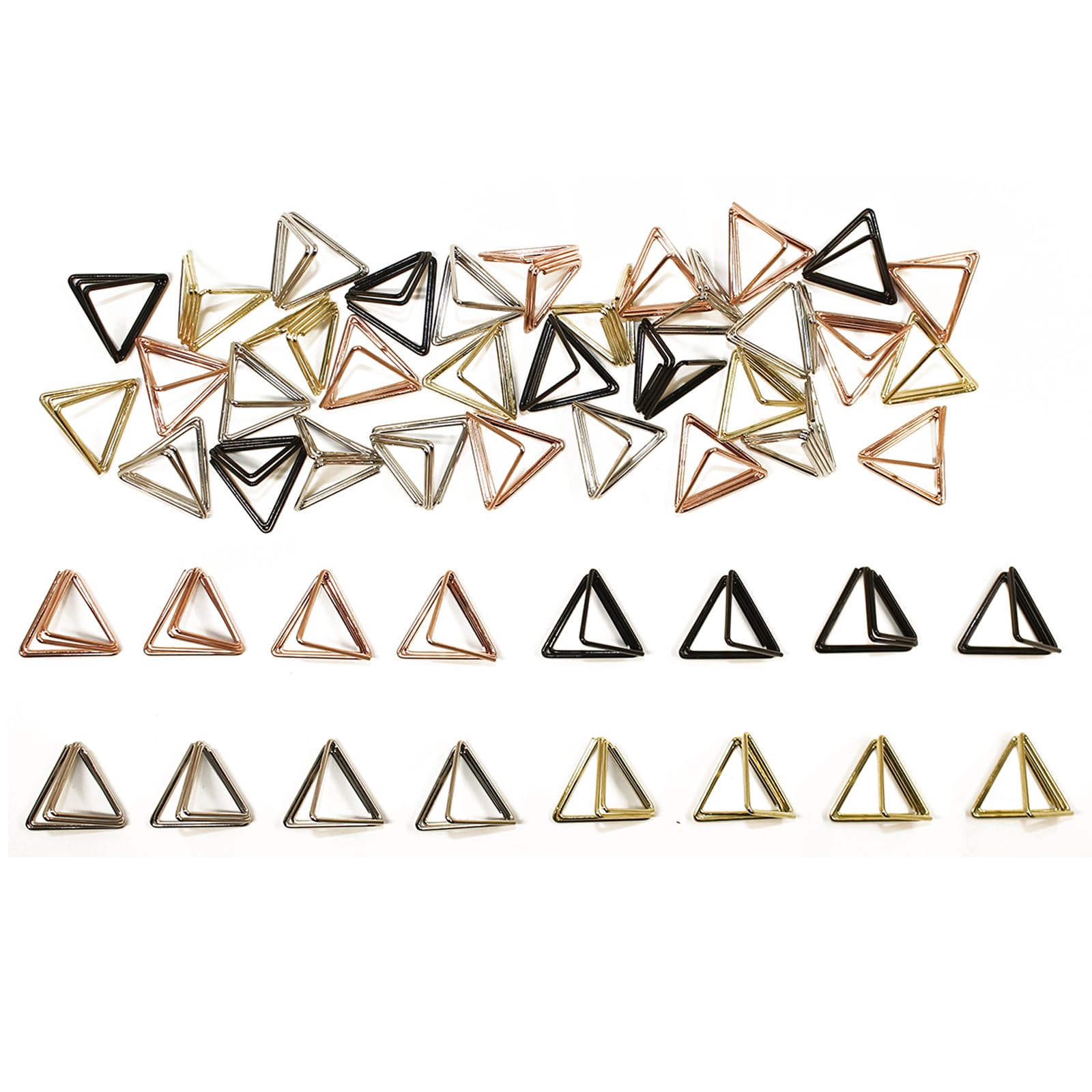 FJDCKJ 100 Pack Gold Triangle Place Card Holders for Wedding Baby Shower - Modern Table Number Stands for Parties & Events - Elegant and Practical Mini Size Name Card Holder Clips