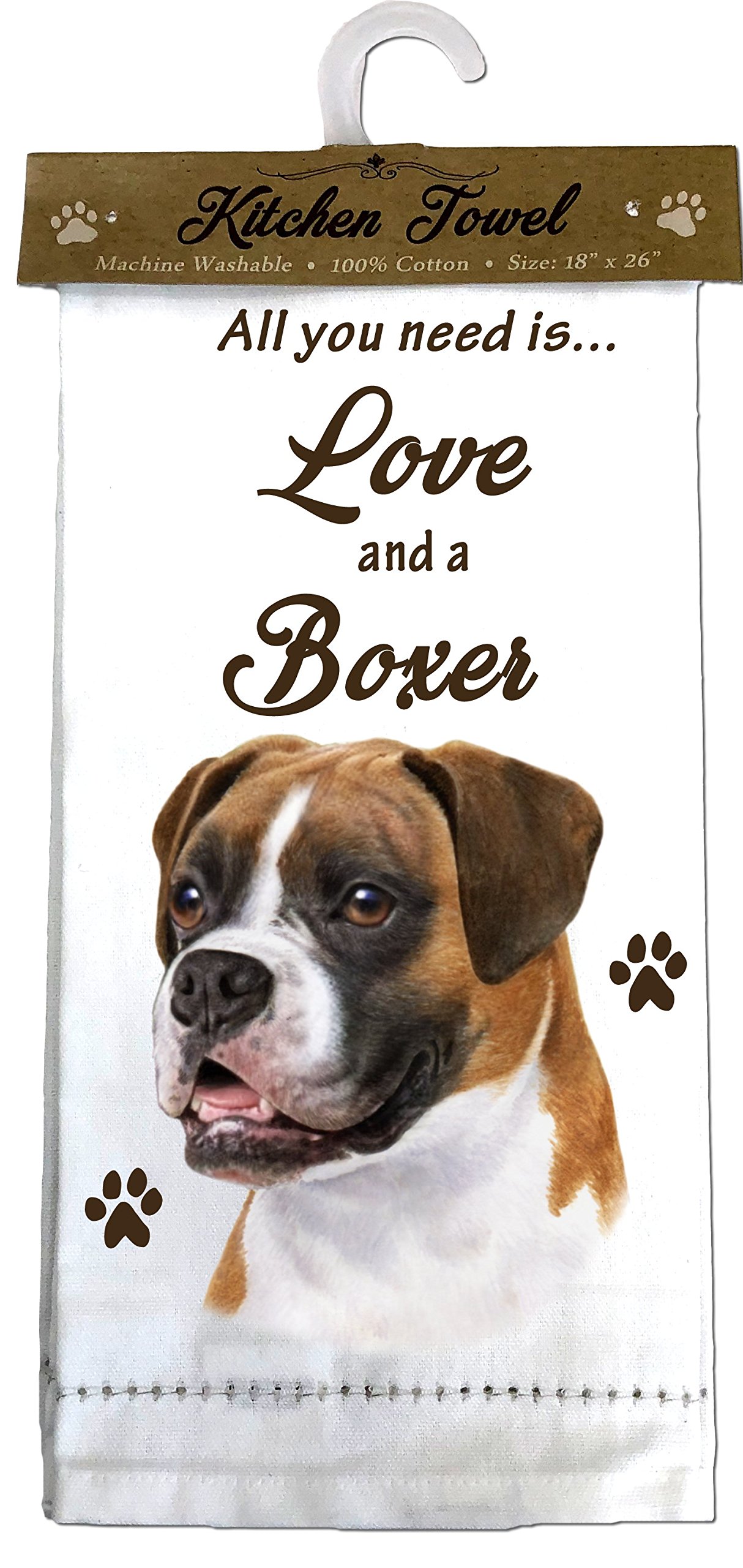 E&S Pets Boxer, Uncropped Kitchen Towels, Off-white